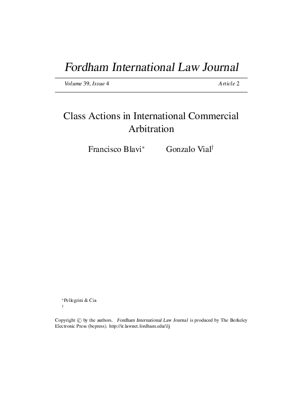 (PDF) Class Actions in International Commercial Arbitration
