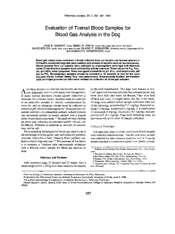 (PDF) Evaluation of Toenail Blood Samples for Blood Gas Analysis in the ...
