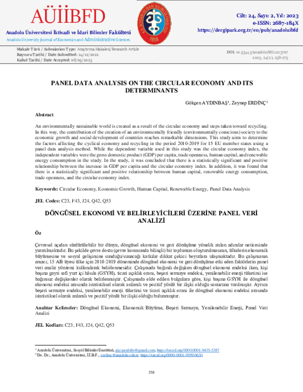 (PDF) Panel Data Analysis on the Circular Economy and Its Determinants