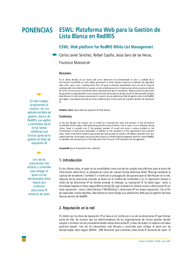 (PDF) ESWL: Plataforma Web para la Gestión de Lista Blanca en RedIRIS