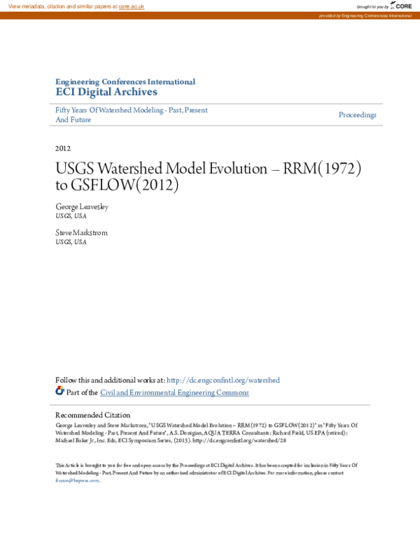 (PDF) USGS Watershed Model Evolution – RRM(1972) to GSFLOW(2012) | G ...