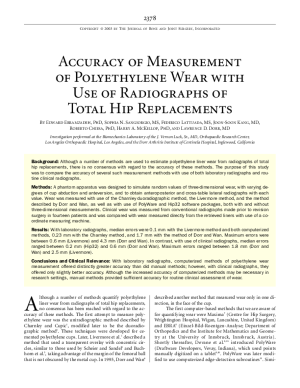 (PDF) Accuracy of Measurement of Polyethylene Wear with Use of ...