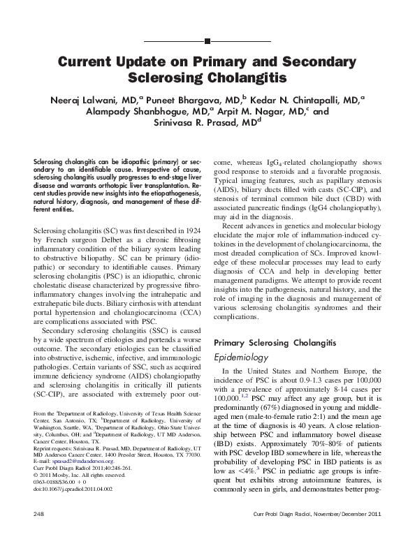 (PDF) Current Update on Primary and Secondary Sclerosing Cholangitis | Arpit Nagar - Academia.edu