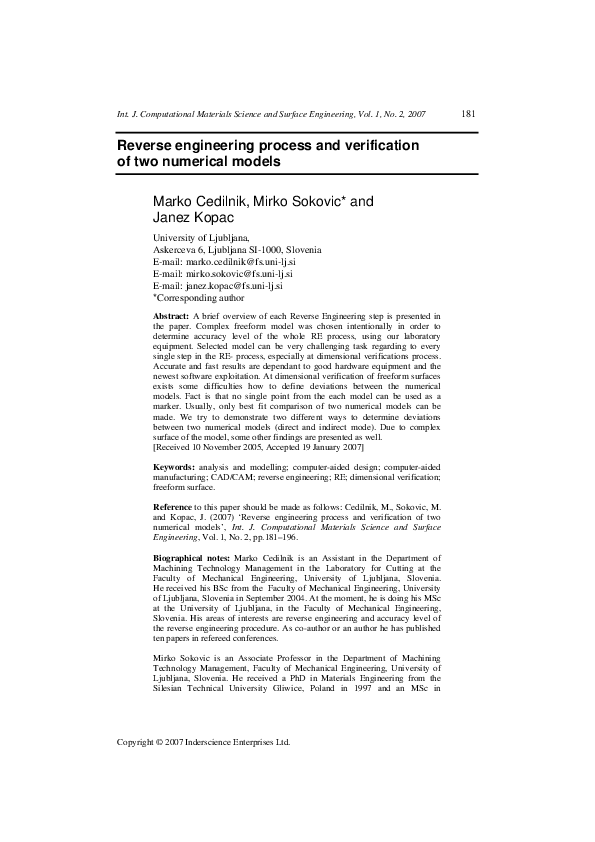 (PDF) Reverse engineering process and verification of two numerical models