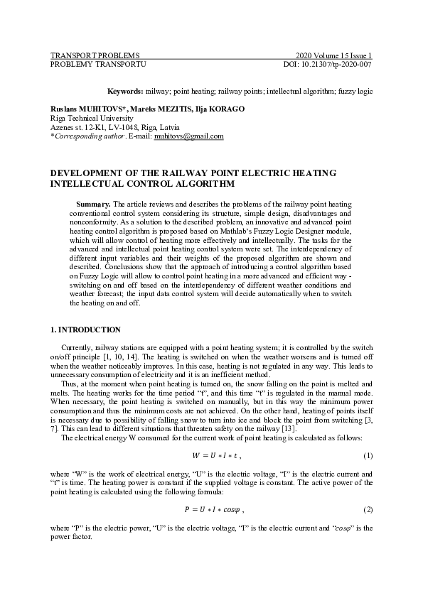 (PDF) Development of the Railway Point Electric Heating Intellectual ...