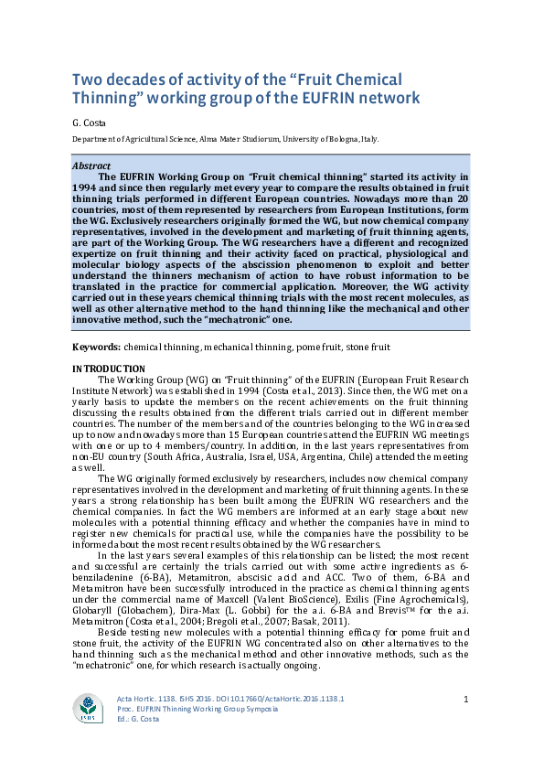 (PDF) Two decades of activity of the “Fruit Chemical Thinning” working ...