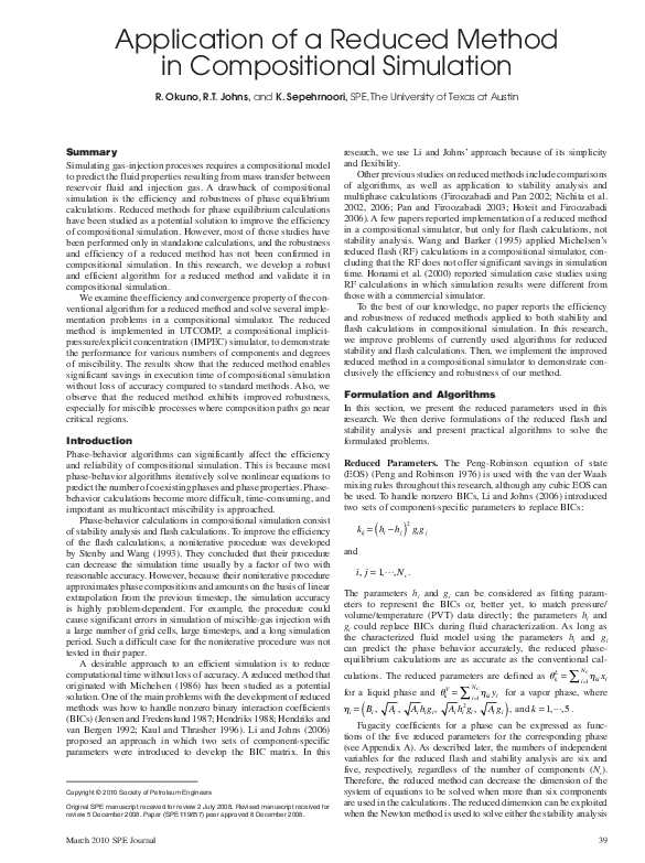 (PDF) Application of a Reduced Method in Compositional Simulation