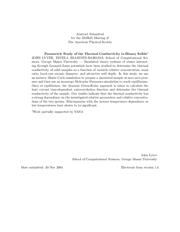 (PDF) Parametric Study of the Thermal Conductivity in Binary Solids