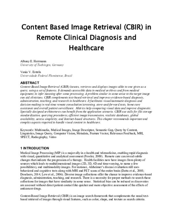 (PDF) Content-Based Image Retrieval (CBIR) in Remote Clinical Diagnosis ...