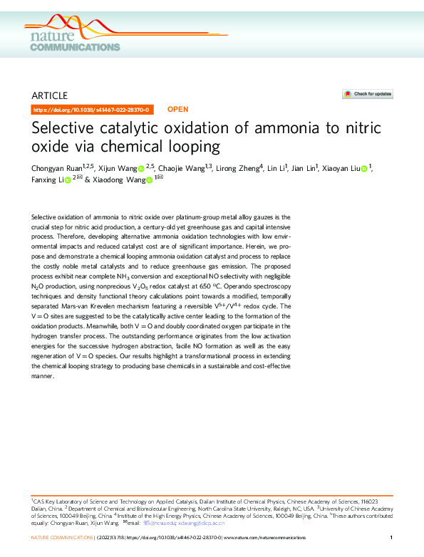 (PDF) Selective catalytic oxidation of ammonia to nitric oxide via ...