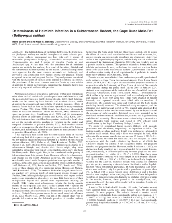 (PDF) Determinants of Helminth Infection in a Subterranean Rodent, the ...