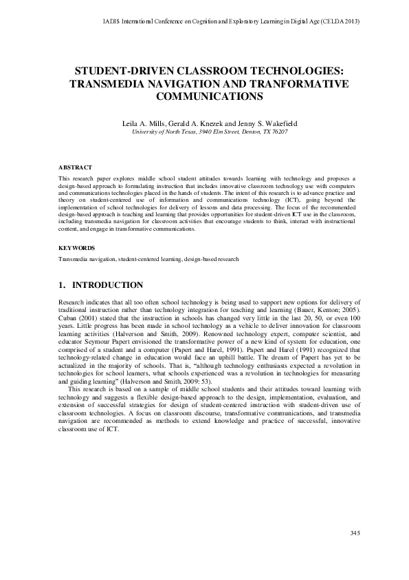 (PDF) Student-Driven Classroom Technologies: Transmedia Navigation and ...