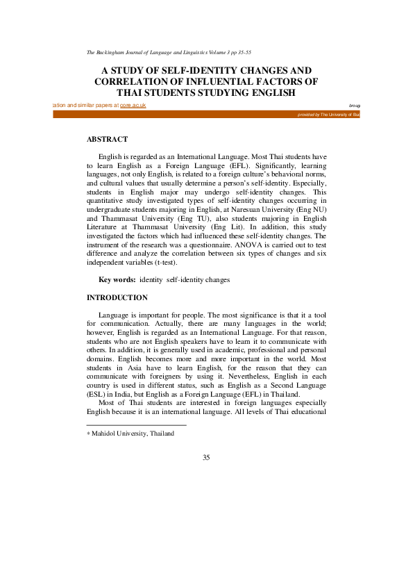 (PDF) A study of self-identity changes and correlation of influential ...