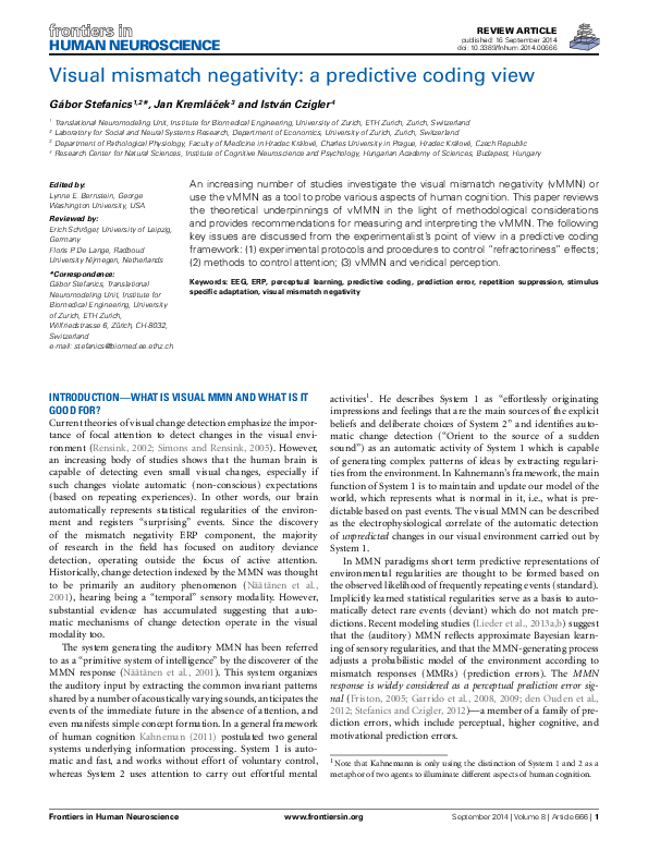(PDF) Visual mismatch negativity: a predictive coding view