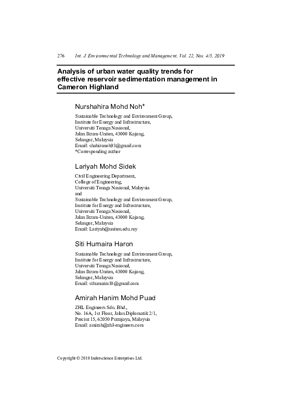 (PDF) Analysis of urban water quality trends for effective reservoir ...