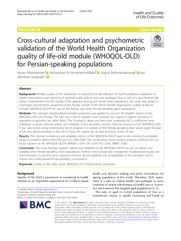(PDF) Cross-cultural adaptation and psychometric validation of the World Health Organization ...
