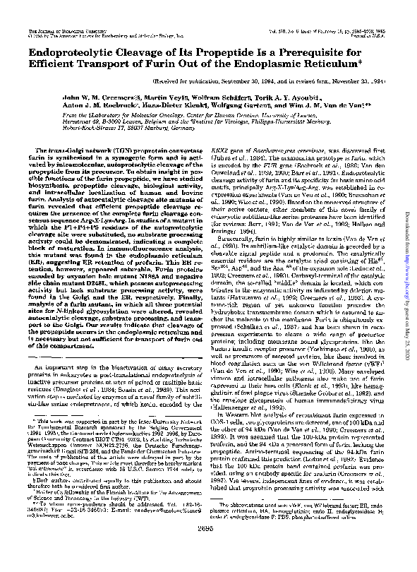 (PDF) Endoproteolytic Cleavage of Its Propeptide Is a Prerequisite for ...