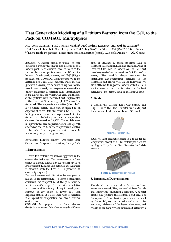 (PDF) Heat Generation Modeling of a Lithium Battery: from the Cell, to ...