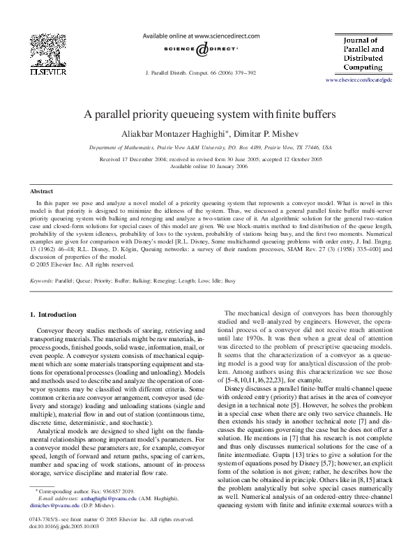 (PDF) A parallel priority queueing system with finite buffers | Aliakbar Haghighi - Academia.edu
