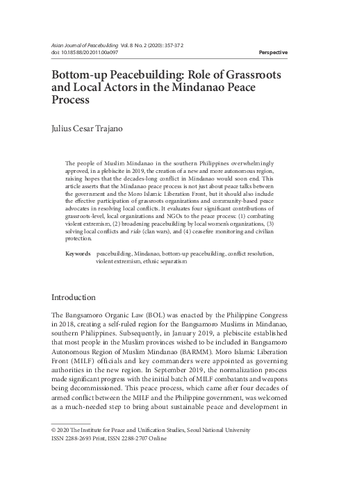(PDF) Bottom-up Peacebuilding: Role of Grassroots and Local Actors in ...