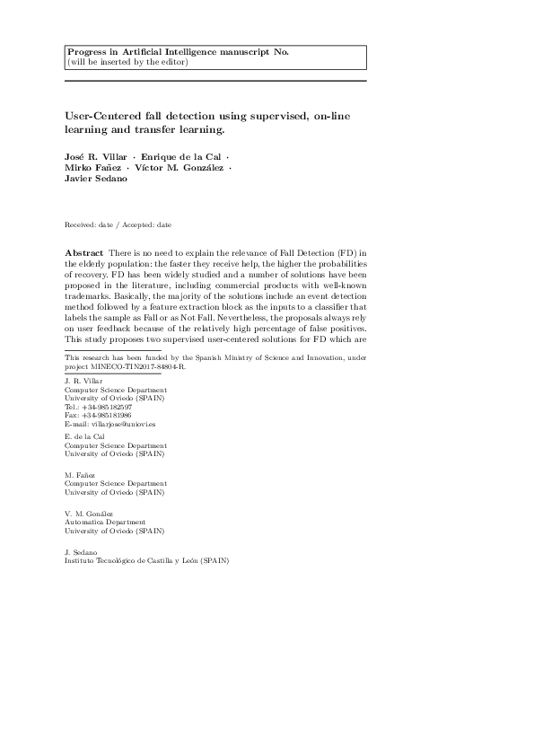 Pdf User Centered Fall Detection Using Supervised On Line Learning