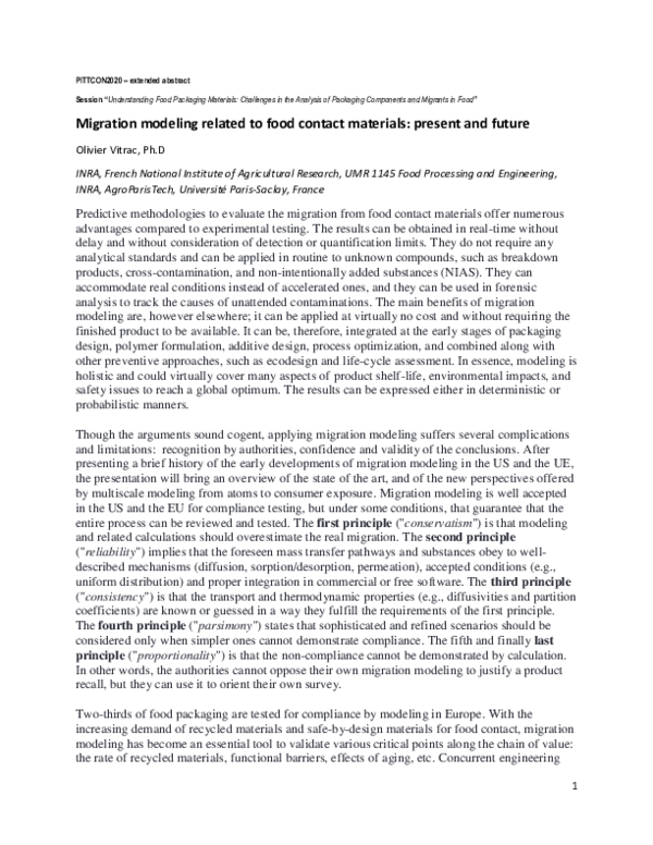 (PDF) Migration modeling related to food contact materials: present and ...