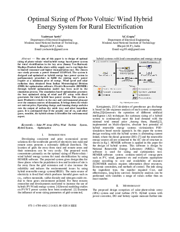 (PDF) Optimal sizing of photo voltaic/wind hybrid energy system for rural electrification | Dr ...