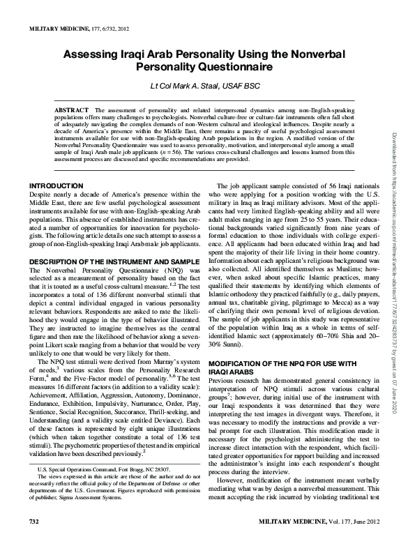 (PDF) Assessing Iraqi Arab Personality Using the Nonverbal Personality ...