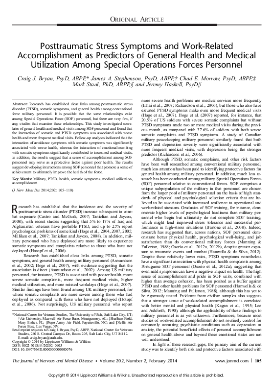 (PDF) Posttraumatic Stress Symptoms and Work-Related Accomplishment as ...