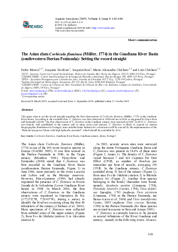 (PDF) The Asian clam Corbicula fluminea (Müller, 1774) in the Guadiana ...