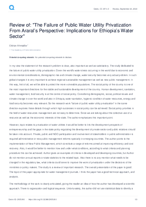 (PDF) Review of: "The Failure of Public Water Utility Privatization ...