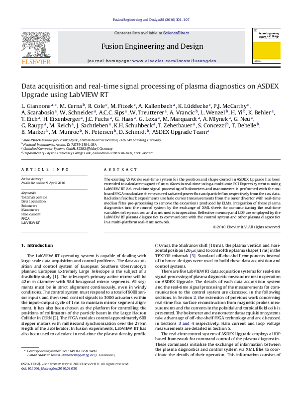 Pdf Data Acquisition And Real Time Signal Processing Of Plasma