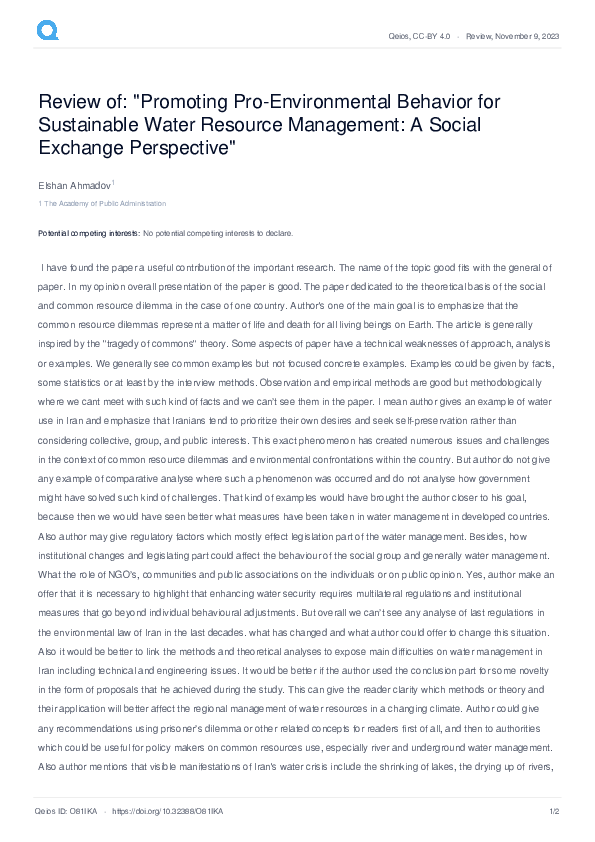 (PDF) Review of: "Promoting Pro-Environmental Behavior for Sustainable ...