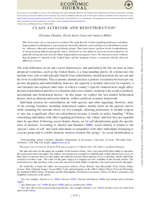 (PDF) Class Altruism and Redistribution