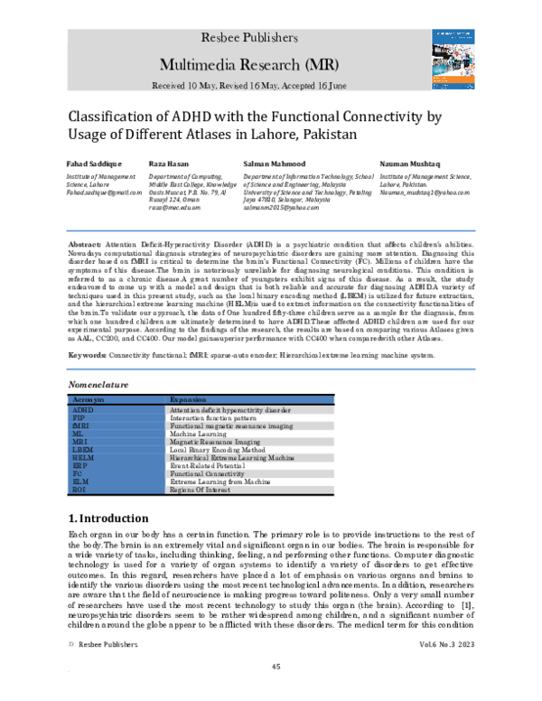 Pdf Classification Of Adhd With The Functional Connectivity By Usage Of Different Atlases In