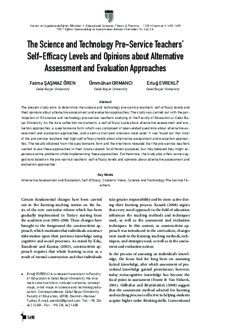 (PDF) The Science and Technology Pre-Service Teachers' Self-Efficacy ...