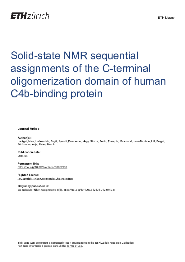 (PDF) Solid-state NMR sequential assignments of the C-terminal oligomerization domain of human ...