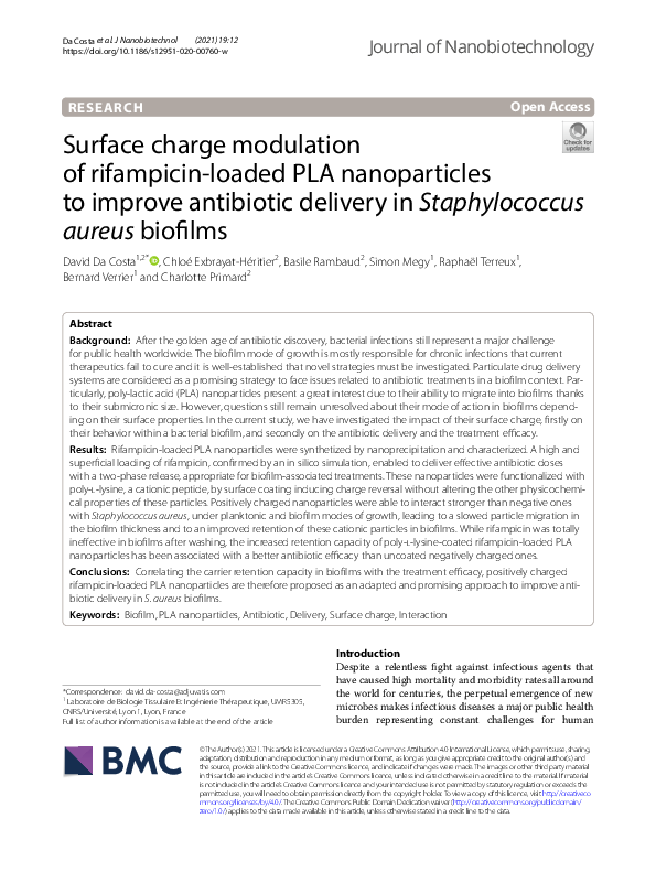 (PDF) Surface charge modulation of rifampicin-loaded PLA nanoparticles to improve antibiotic ...