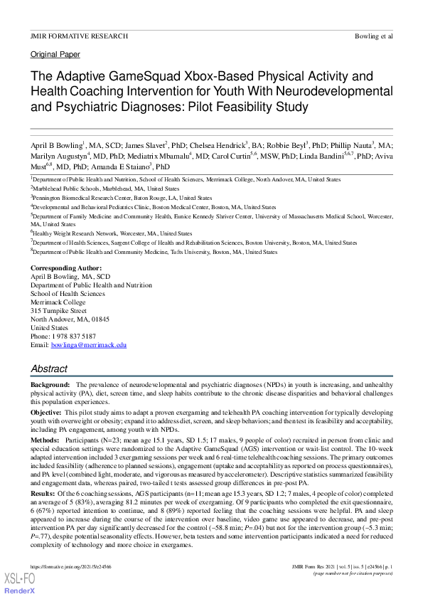 (PDF) The Adaptive GameSquad Xbox-Based Physical Activity and Health ...