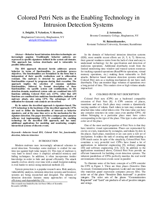 (PDF) Colored Petri nets as the enabling technology in intrusion detection systems