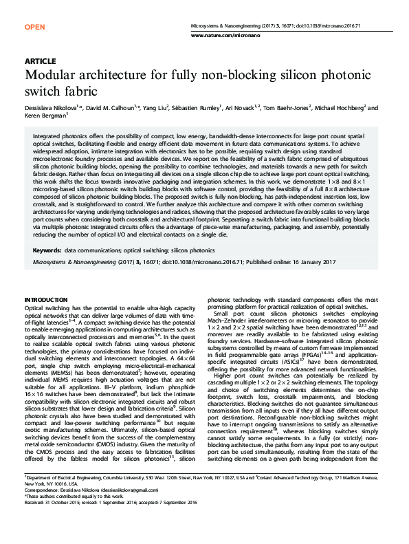 Pdf Modular Architecture For Fully Non Blocking Silicon Photonic