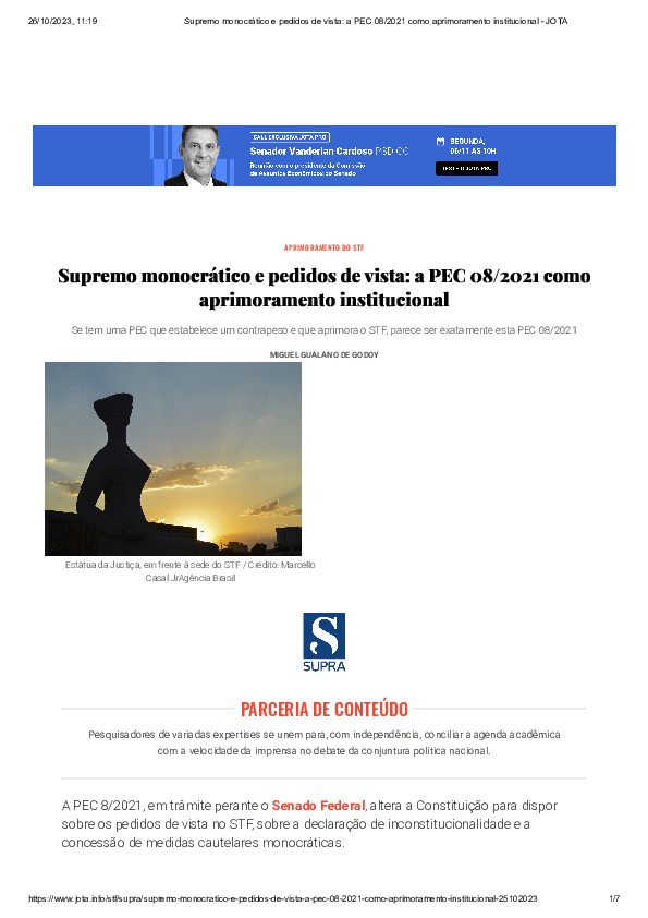 (PDF) Supremo monocrático e pedidos de vista: a PEC 08 2021 como ...