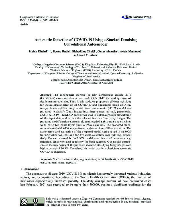 (PDF) Automatic Detection of COVID-19 Using a Stacked Denoising Convolutional Autoencoder ...