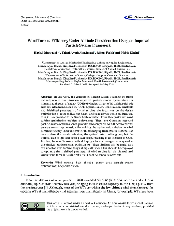 (PDF) Wind Turbine Efficiency Under Altitude Consideration Using an Improved Particle Swarm ...