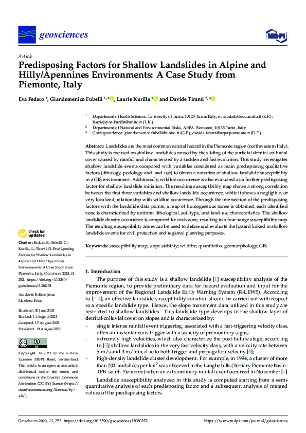 (PDF) Predisposing Factors for Shallow Landslides in Alpine and Hilly/Apennines Environments: A ...