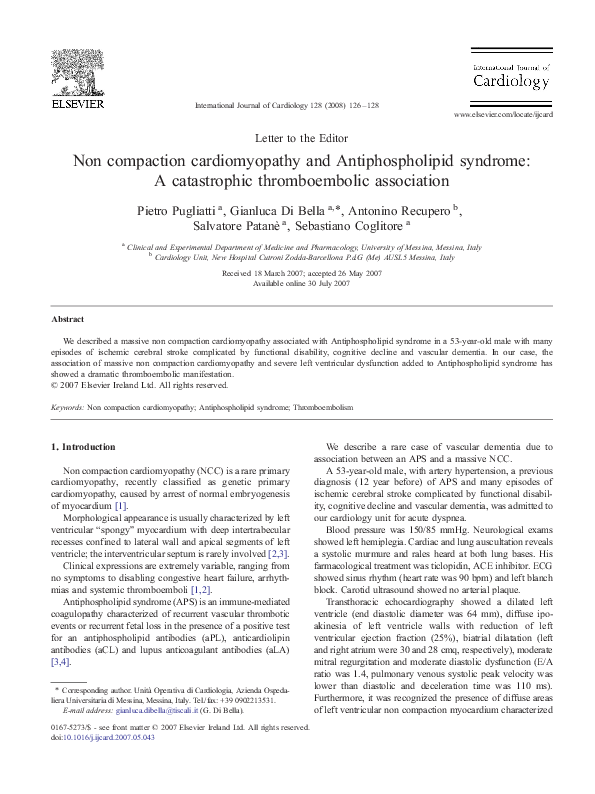 (PDF) Non compaction cardiomyopathy and Antiphospholipid syndrome: A ...