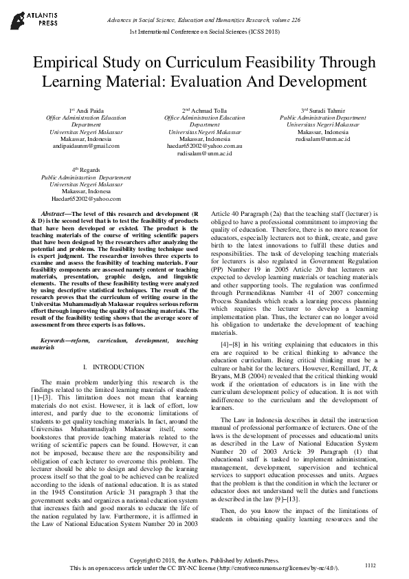(PDF) Empirical Study on Curriculum Feasibility Through Learning Material: Evaluation And ...