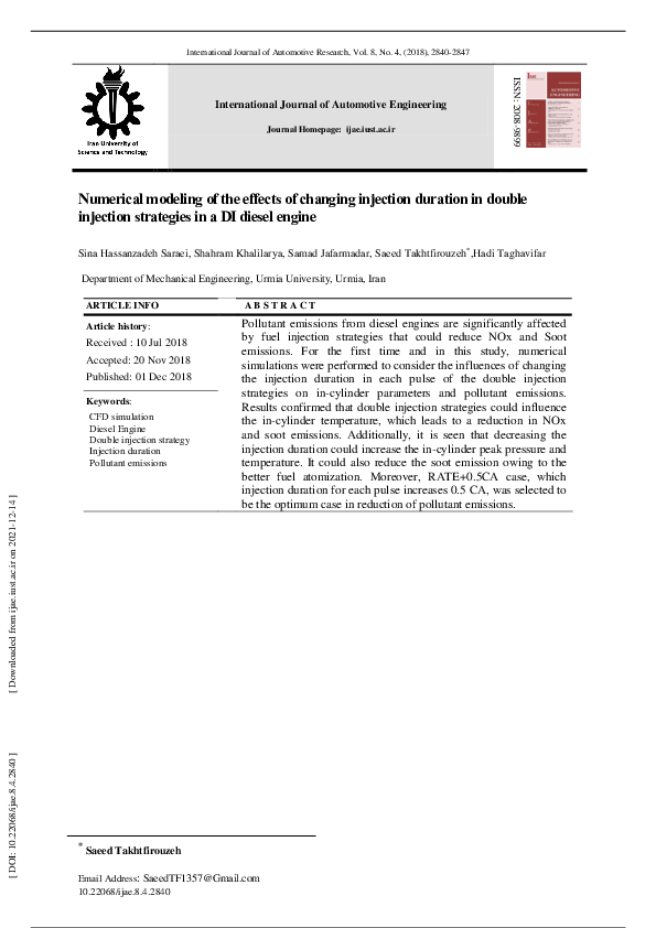 (PDF) Numerical modeling of the effects of changing injection duration in double injection ...