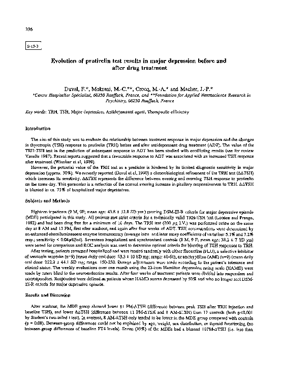 (PDF) Evolution of protirelin test results in major depression before ...