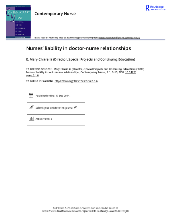 (PDF) Nurses’ liability in doctor-nurse relationships